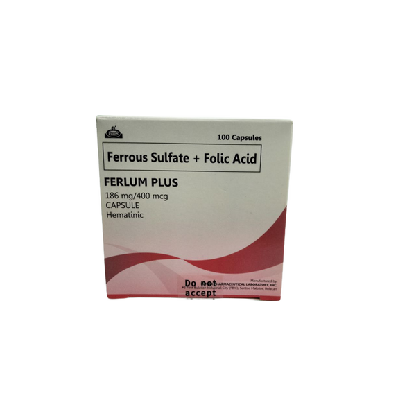 FERLUM PLUS Ferrous Sulfate / Folic Acid 186mg / 400mcg Capsule 1's ...